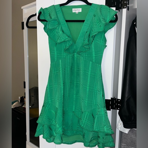 Privacy Please | Dresses | Green Frilly Deep V Mini Dress | Poshmark